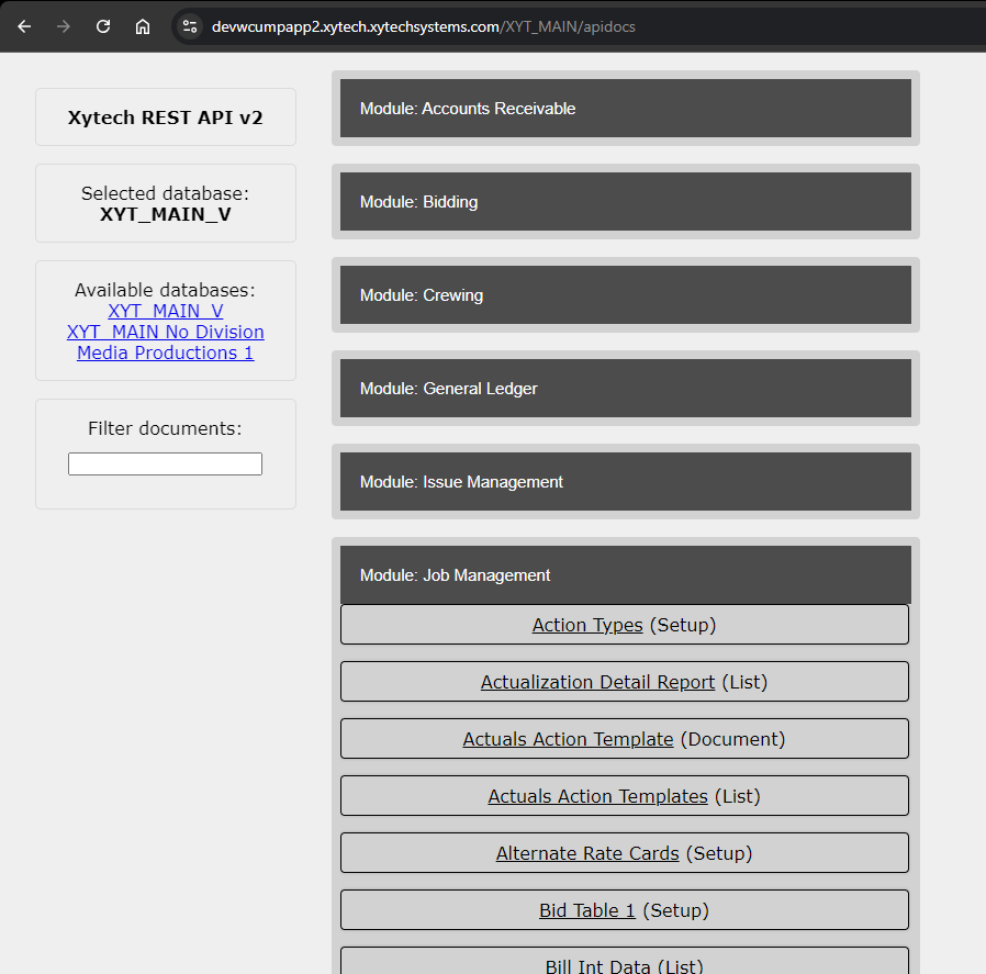 Openapi Definition And Endpoints Xytech Api Documentation